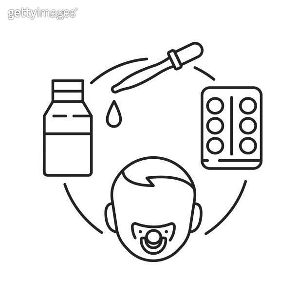 Dosage medicines for children black line icon. Pediatric health care ...