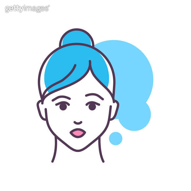Human feeling excitement line color icon. Face of a young girl ...