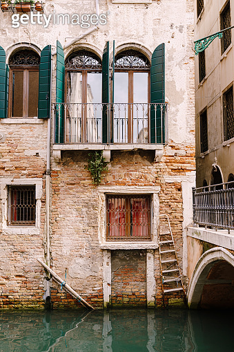 Close-ups of building facades in Venice, Italy. Beautiful Venetian ...