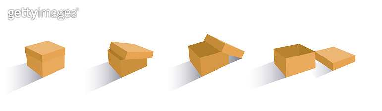 A set of open and closed boxes in different angles. Isometry in ...