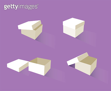 A set of open and closed boxes in different angles. Isometry in ...
