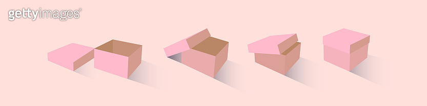 A set of open and closed boxes in different angles. Isometry in ...