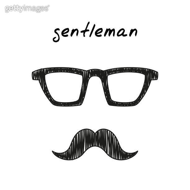 Gentleman handdrawn illustration. Cartoon vector clip art of eyeglasses ...