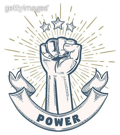 Power - rising fist hand gesture drawn emblem 이미지 (1248892076) - 게티이미지뱅크
