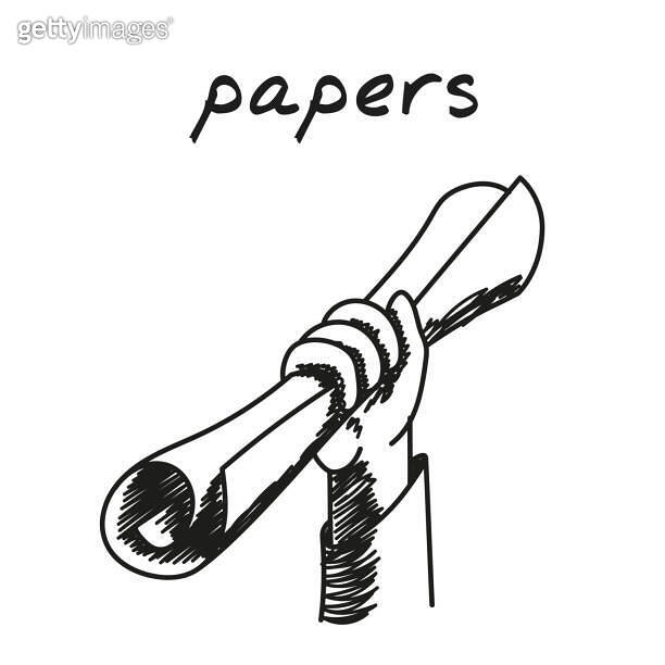 Hand holding paper document hand-drawn illustration. Cartoon vector ...