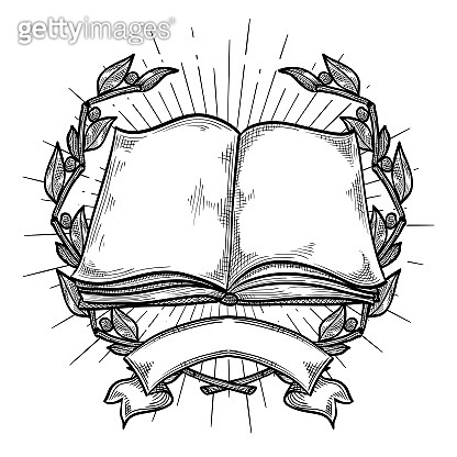 Open book drawn black and white emblem (1248892592) 일러스트, 무료 일러스트, 아이콘 ...