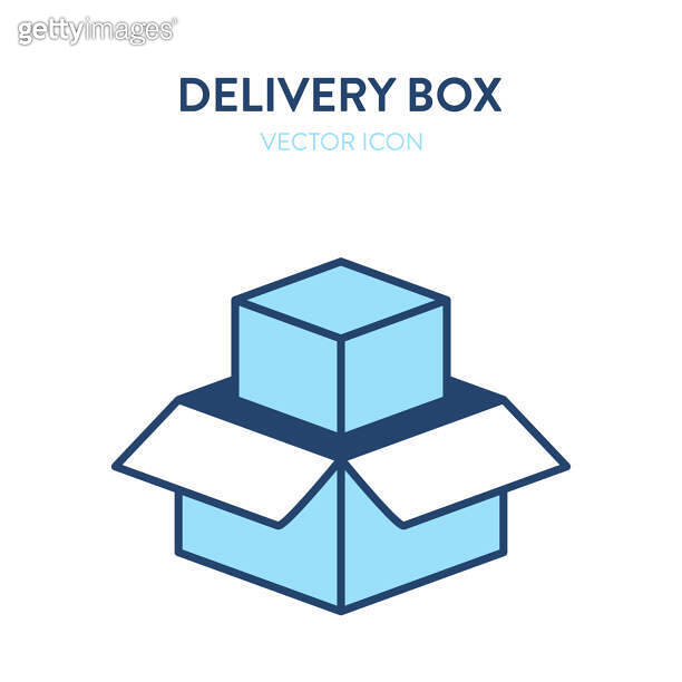 Open delivery box flat isometric icon. Vector illustration of an open ...