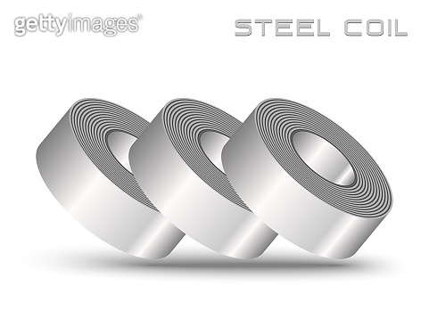 Three rolls steel sheet in coil stacking, 3D vector icon logo metal ...