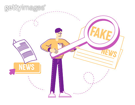 Social Media Forgery Information Concept. Male Character with Huge ...