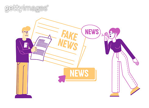 Fake News Information and Disinformation. Male Character Reading ...