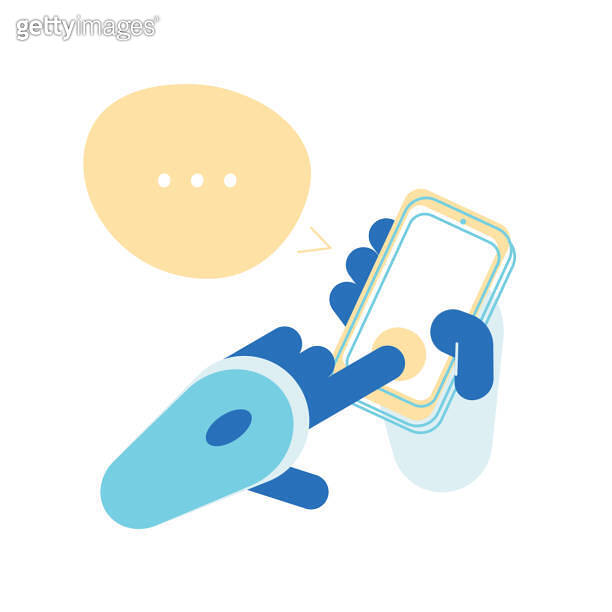 Robot Hand Push on Touch Screen of Smartphone Isolated on White ...