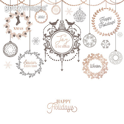 Vintage Christmas Wreath Design, Winter Holiday Calligraphic Card ...