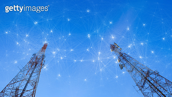 Telecommunication towers with mesh dots, glittering particles for ...