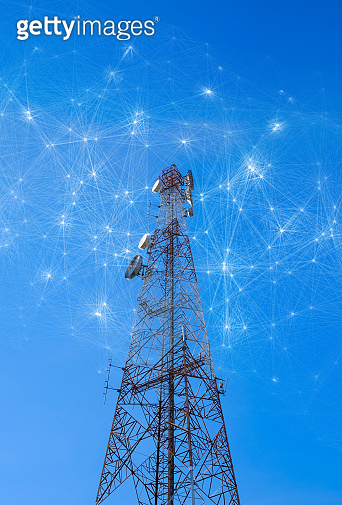 Telecommunication towers with mesh dots, glittering particles for ...