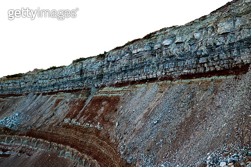 textures of various clay layers underground in clay quarry after ...