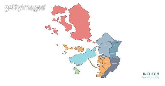 Incheon map. South Korea division vector map. (1286055120) - 게티이미지뱅크