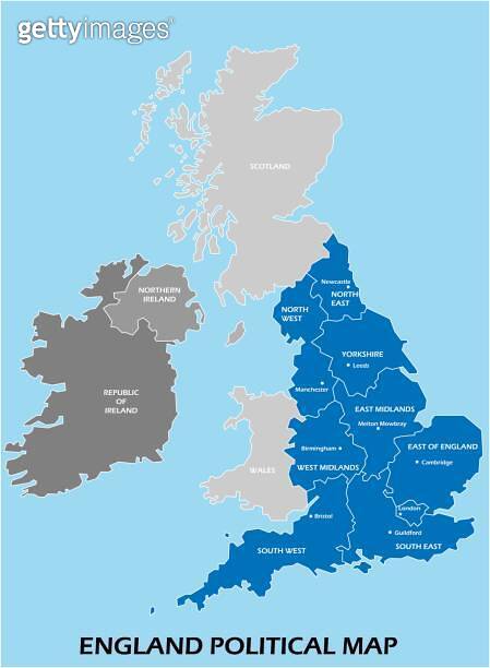 England political map divide by state colorful outline simplicity style ...