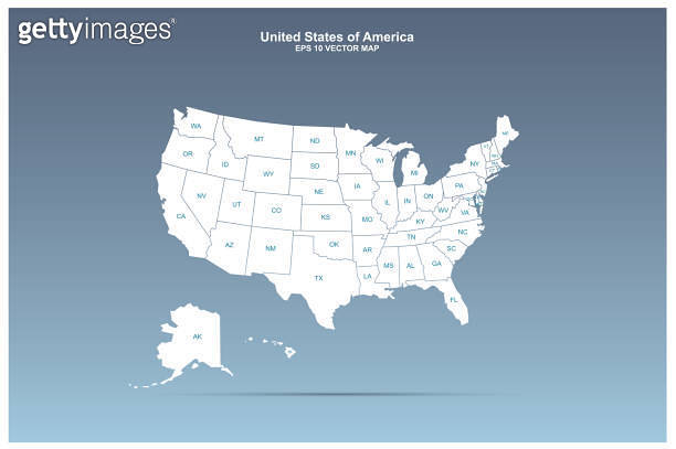 united states of america vector map. us states border map. 이미지 ...