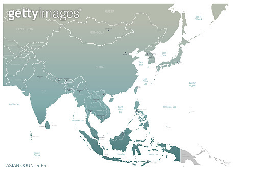 Asia map. detailed map of continental countries. 이미지 (1286056243) - 게티이미지뱅크