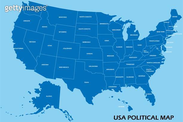 United States of America political map divide by state colorful outline ...