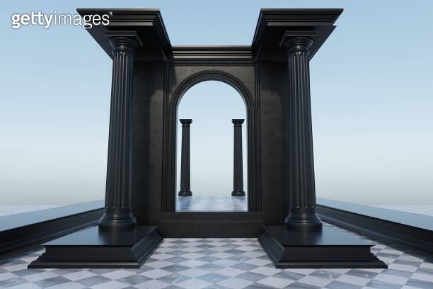 The stage design, Catwalk design, Roman-style arch, has two columns, in ...