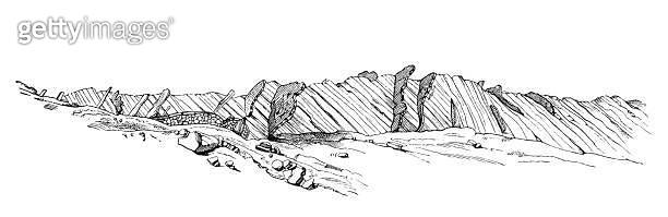 Lava flow in the tuff on Etna, protruding above the surface through ...