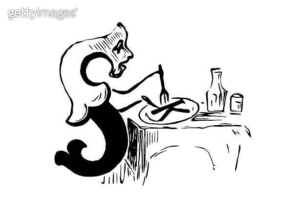 Ornate letter S eating letter K in restaurant (1223836049) 일러스트, 무료 ...