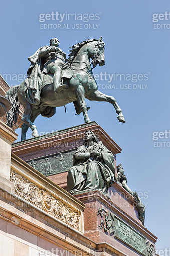 Statue of King Wilhelm and Old National Gallery. Berlin, Germany ...