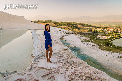 Turkey, Natural travertine pools and terraces in Pamukkale. Cotton ...