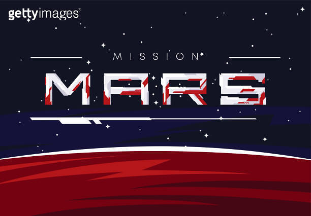 Vector illustration of the surface of Mars with the futuristic word ...