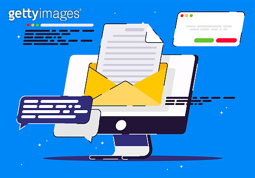 Vector illustration of a monoblock with an incoming email notification ...