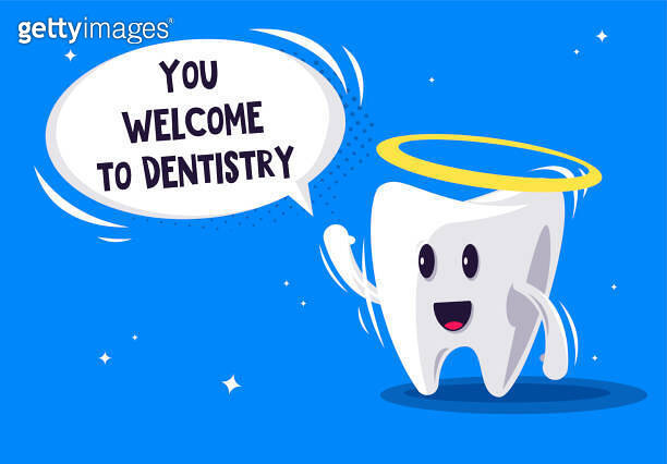 vector illustration of a talking cartoon tooth with a cloud for text ...