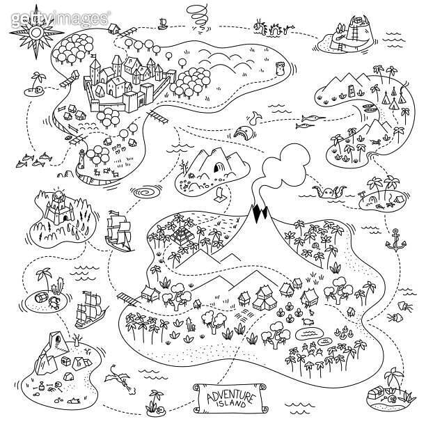 Adventure island map. Board game. Fantasy area games kit. Pirates, sea ...