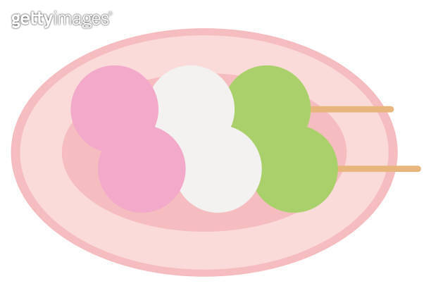 three color dumpling,in Japanese,Sanshoku Dango and round plate,set ...