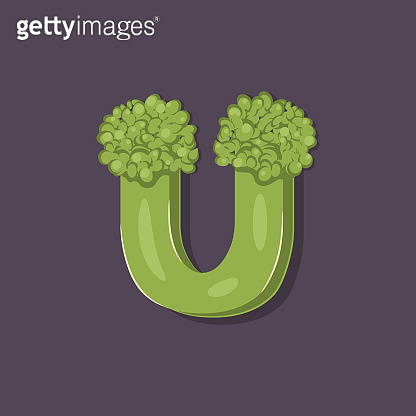 Broccoli in a form of letter U - vegetable lettering design. Vector ...