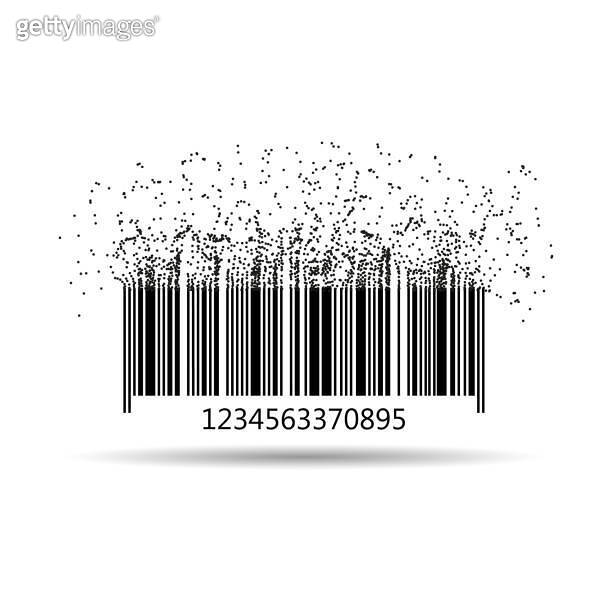Barcode dissolves into small particles. Vector object on an isolated ...