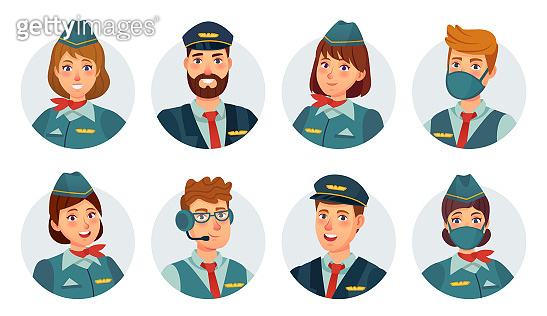 Air crew avatars. Airline pilot, ship captain, stewardess, flying ...