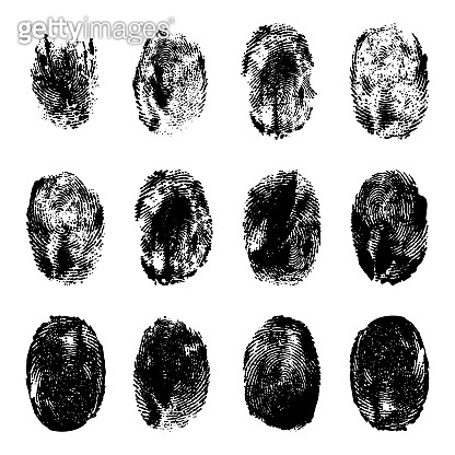 Finger prints. Human realistic black ink fingerprints. Grunge hand mark ...