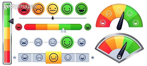 Customer satisfaction meter scale. Customer rate with green happy smile ...
