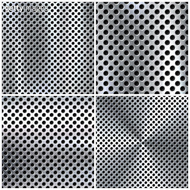 Realistic perforated brushed metal textures set. Polished stainless ...