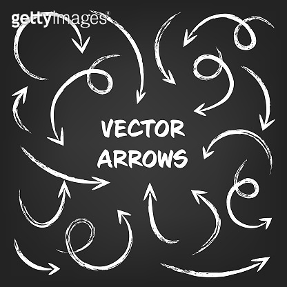 White grunge hand drawn arrows set on gray background. Arrow, cursor ...