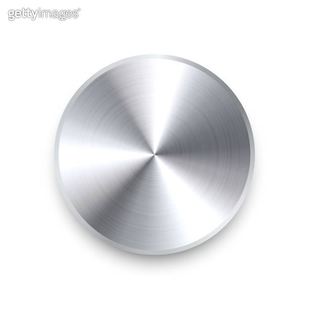 Realistic metal chrome button. Silver steel volume control knob ...