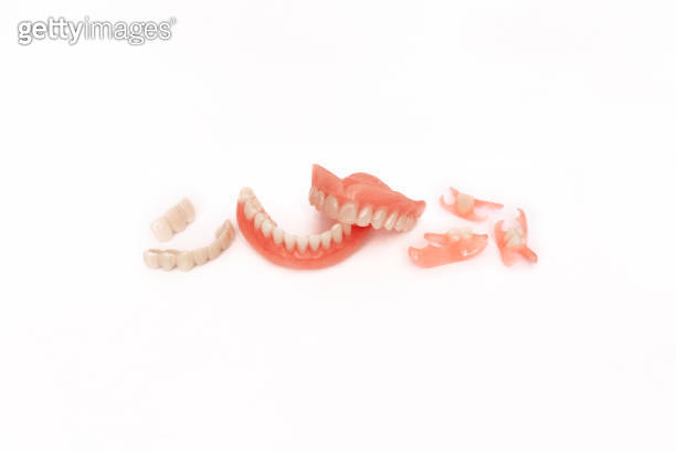 Dentures on a white background. Close-up of dentures. Full removable ...