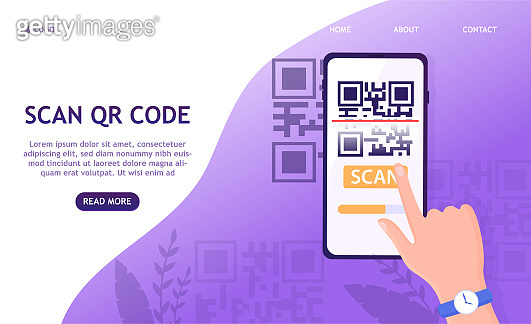 The concept of scanning a QR code with your phone. Mobile barcode reader saner. Landing page ...