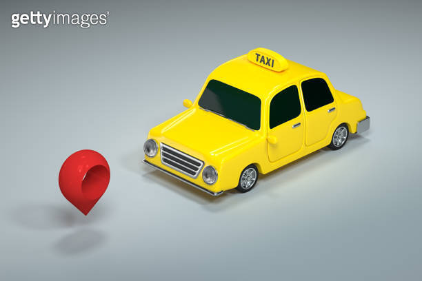 Mini 3D taxi, mini car with yellow color, 3d rendering. (1282958783 ...