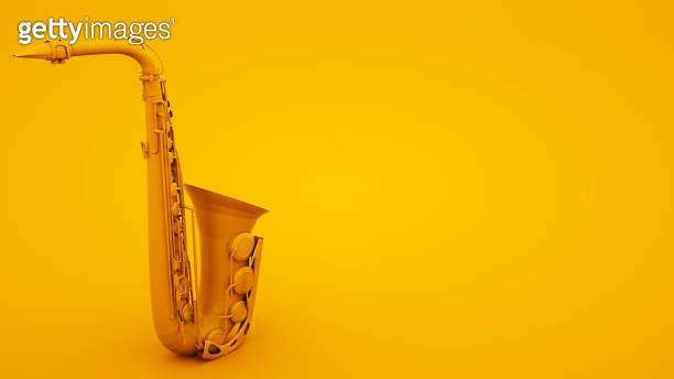 Saxophone on yellow background. Minimal idea concept, 3d illustration ...