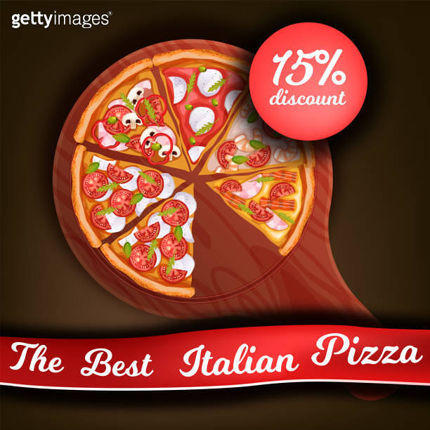 Pizza discount flyer on dark background in realistic style with cutting ...