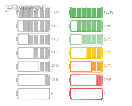 Battery charge indicator icons. Vector illustration. Charging level ...