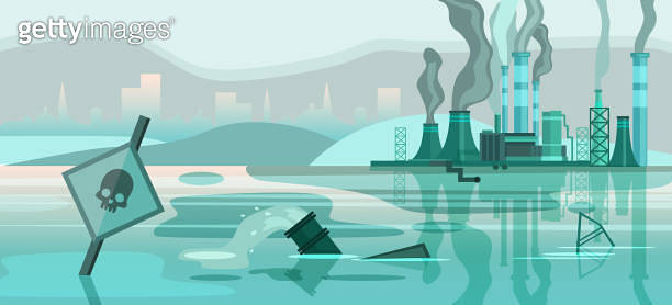 Environmental pollution banner with big factory,cityscape, polluted ...