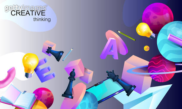 Horizontal abstract banner Creative Thinking with geometrical shapes ...